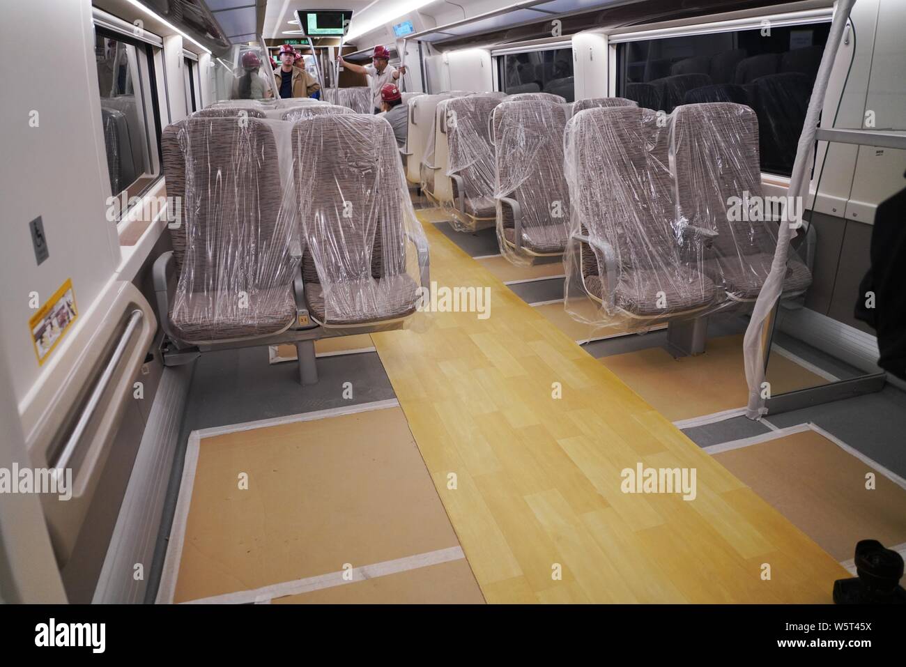 View of a subway train of a new airport subway line running on the ...