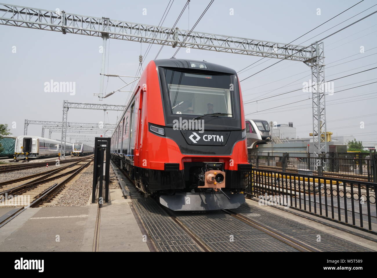 A subway train used on Sao Paulo's Metro Line 13 for Brazil-based CPTM ...