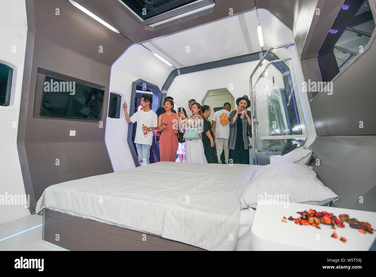 Local residents visit a huge capsule named "Future Capsule" in Hangzhou ...