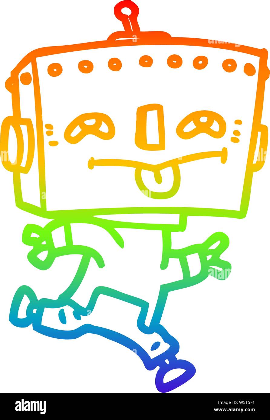 rainbow gradient line drawing of a cartoon robot Stock Vector Image ...