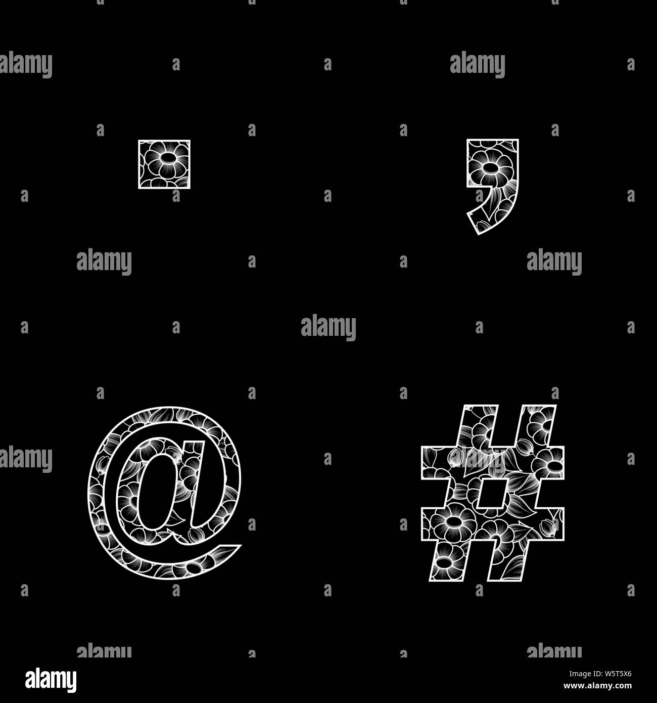 Set of four symbols for typing isolated on black background Stock ...