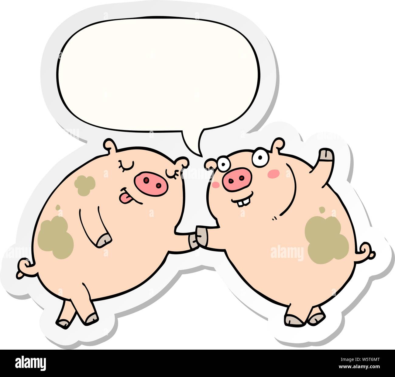 cartoon pigs dancing with speech bubble sticker Stock Vector Image ...