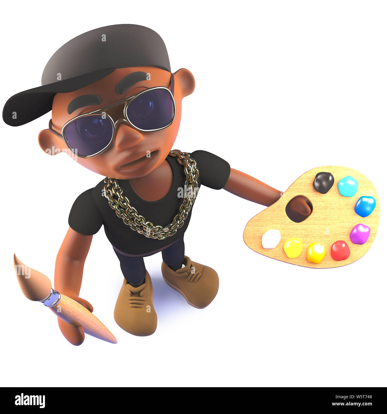 A rendered image of a 3d black African hiphop rapper cartoon character ...