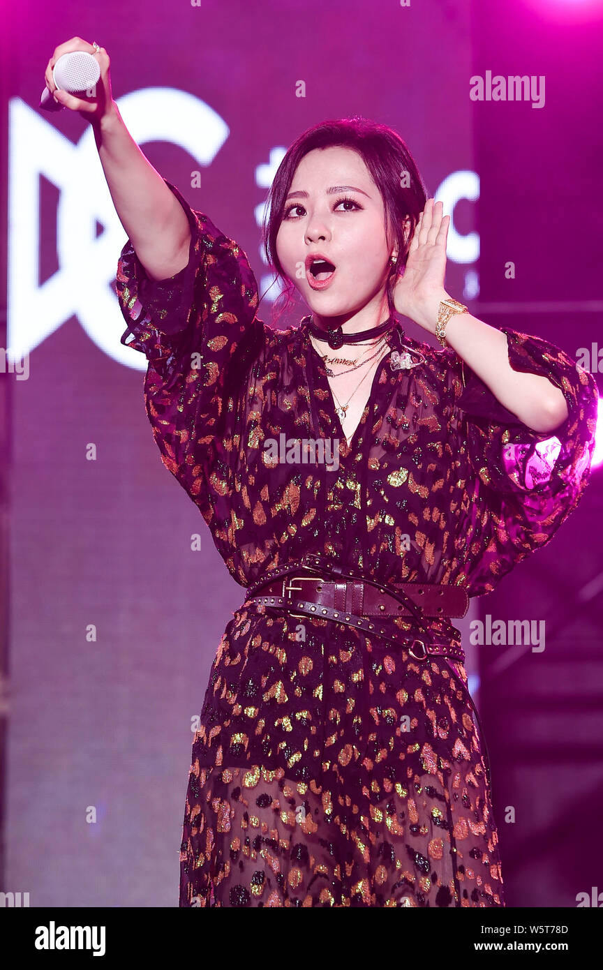 Chinese singer Jane Zhang or Zhang Liangying performs at the opening ...