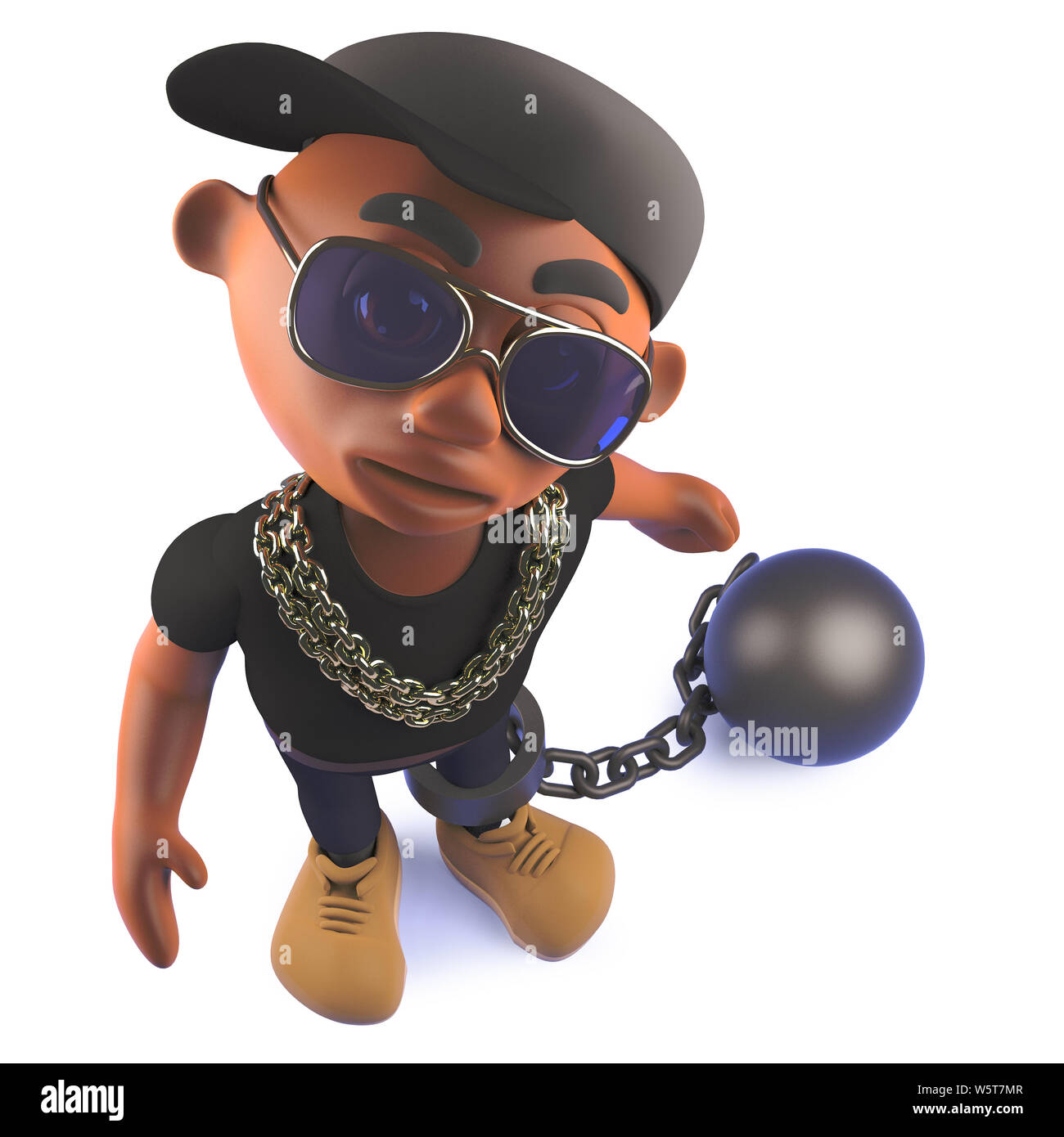 A rendered image of a black 3d cartoon hiphop rap artist character with ...