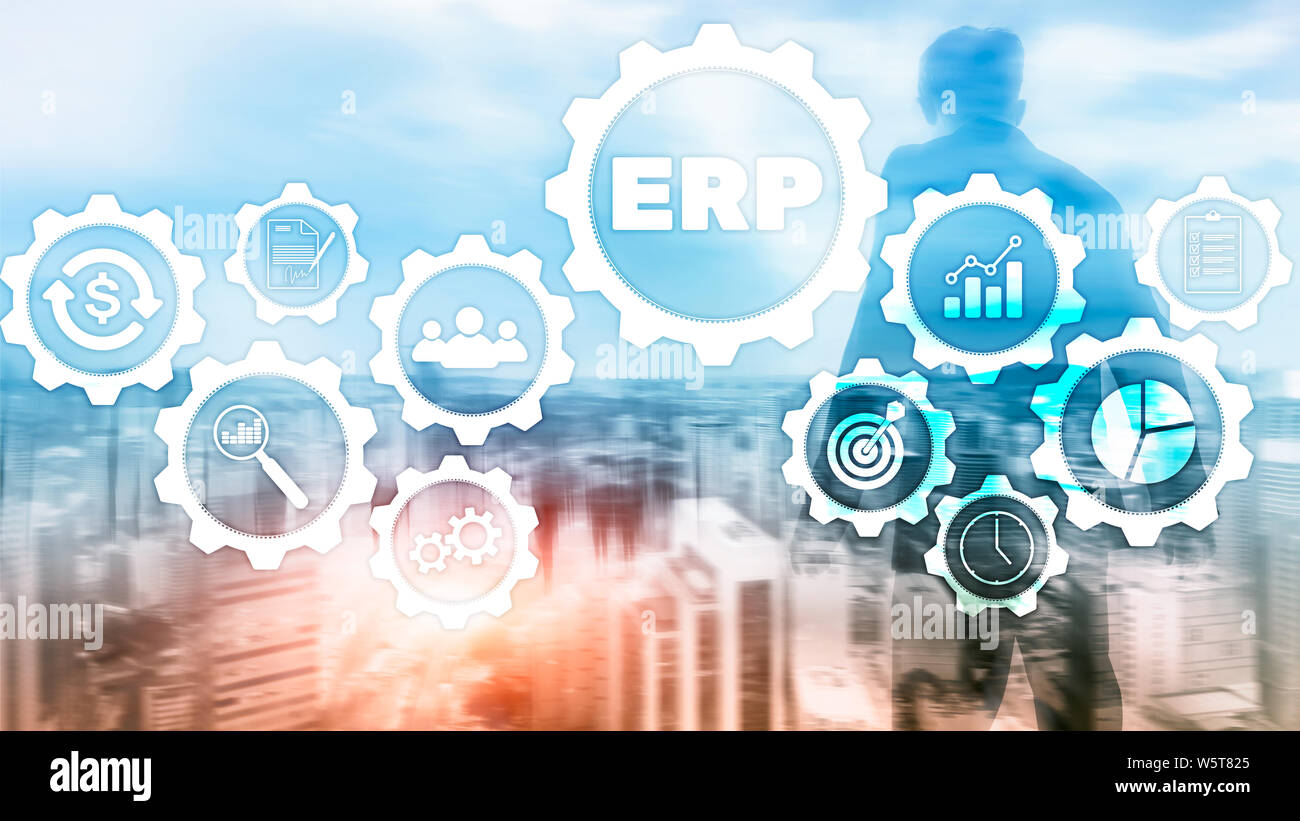 ERP system, Enterprise resource planning on blurred background ...