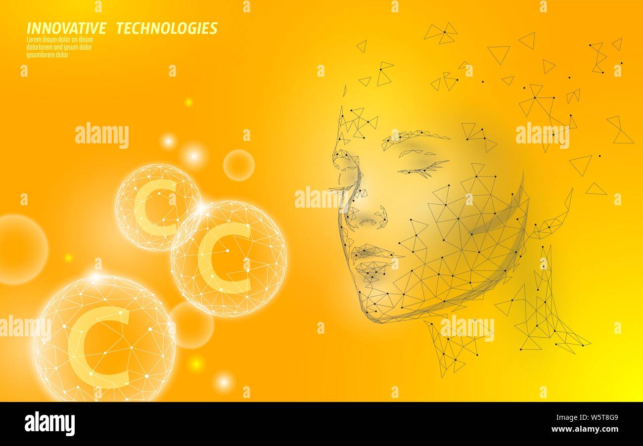 Healthy skin vitamin complex low poly sphere bubble. Health supplement ...