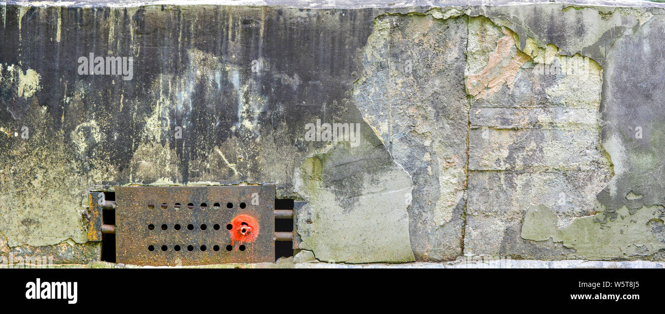 Texture of dirty destroyed concrete wall with black paint and dirt ...