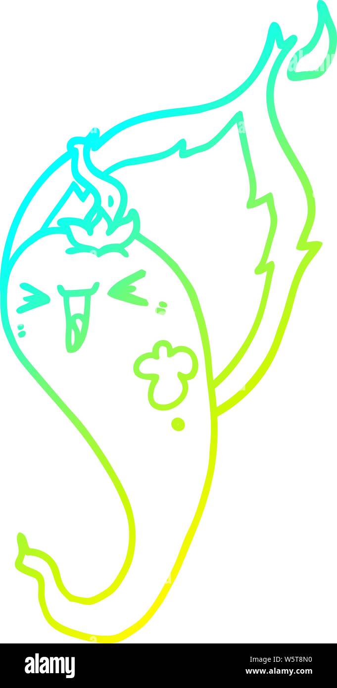 cold gradient line drawing of a cartoon flaming hot chili pepper Stock ...