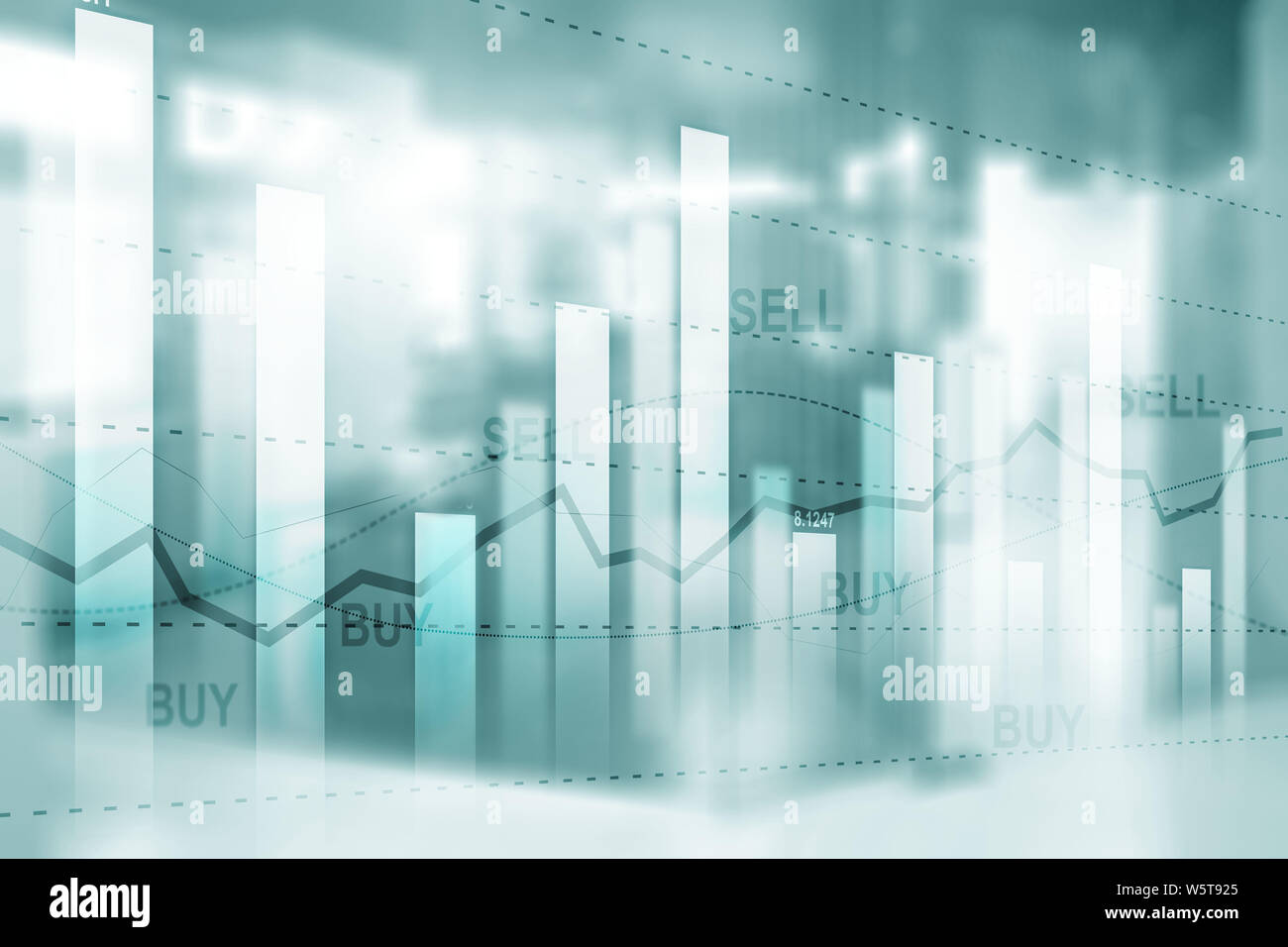 Sell and Buy. Financial stock trading graph chart diagram on blurred ...