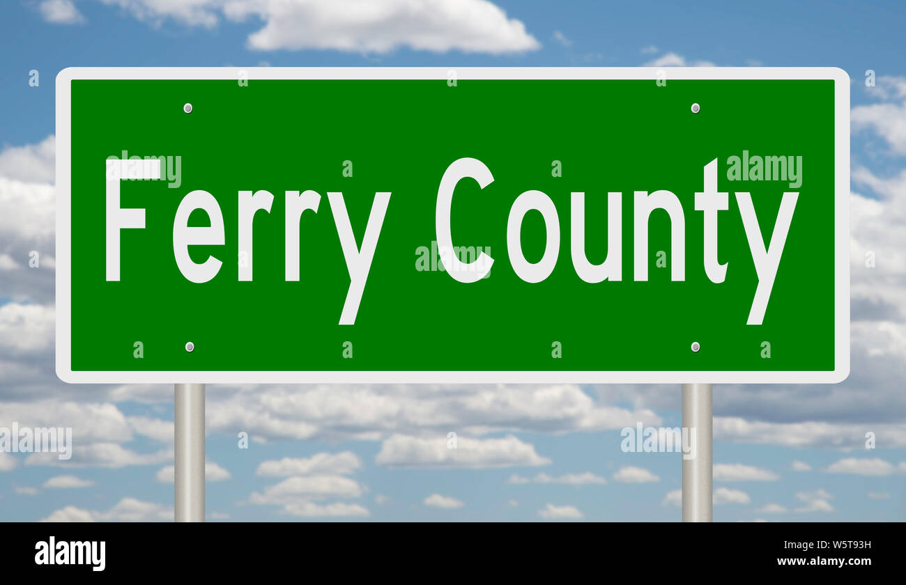 Rendering of a green highway sign for Ferry County Stock Photo - Alamy