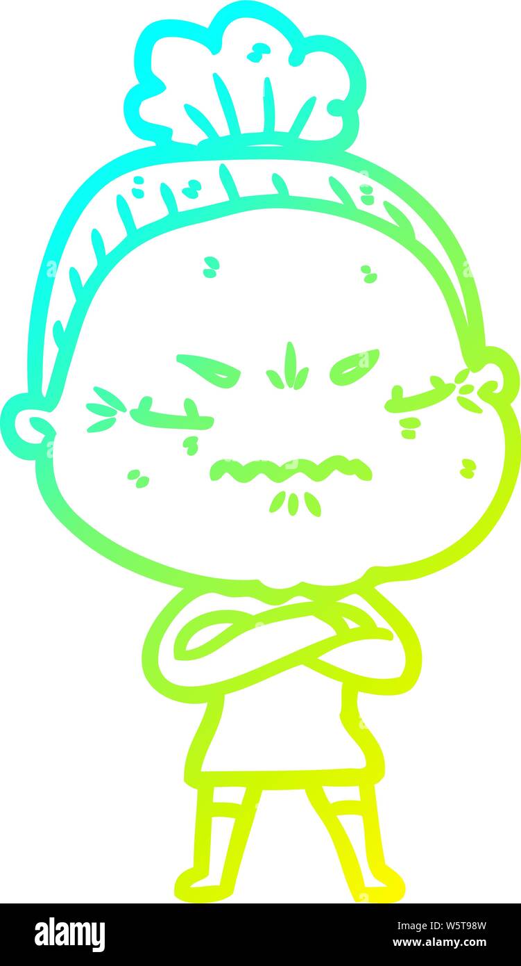 cold gradient line drawing of a cartoon annoyed old lady Stock Vector ...