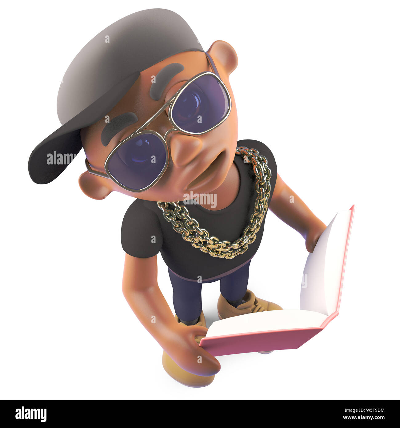 Cool black African American hiphop rapper reading a book, 3d ...