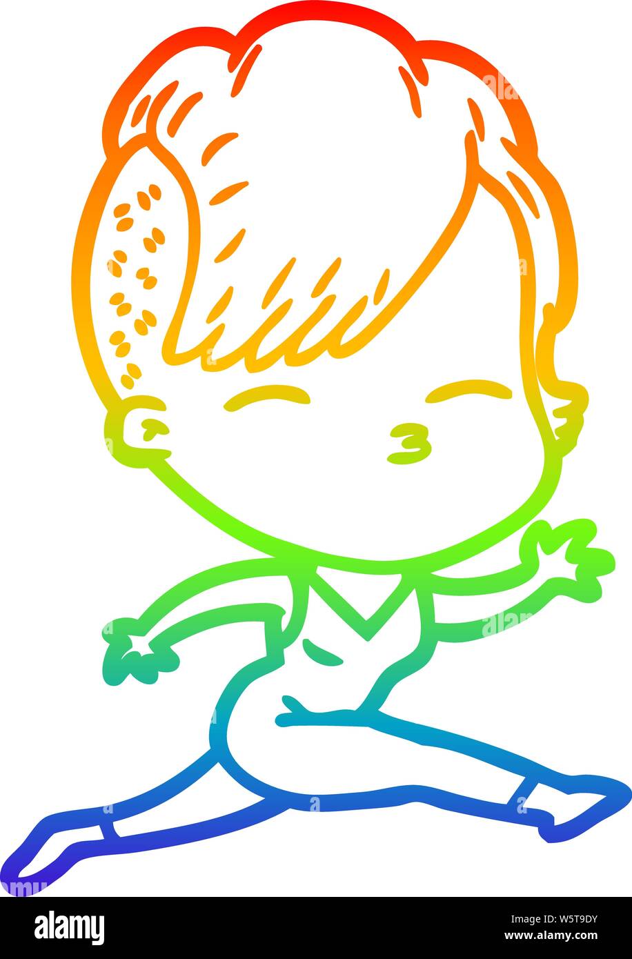 rainbow gradient line drawing of a cartoon girl leaping Stock Vector ...