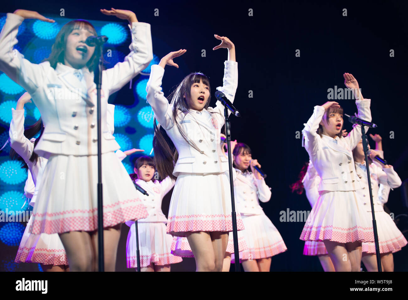 Members of Chinese idol girl group AKB48 Team SH, an official sister group of the Japanese idol ...