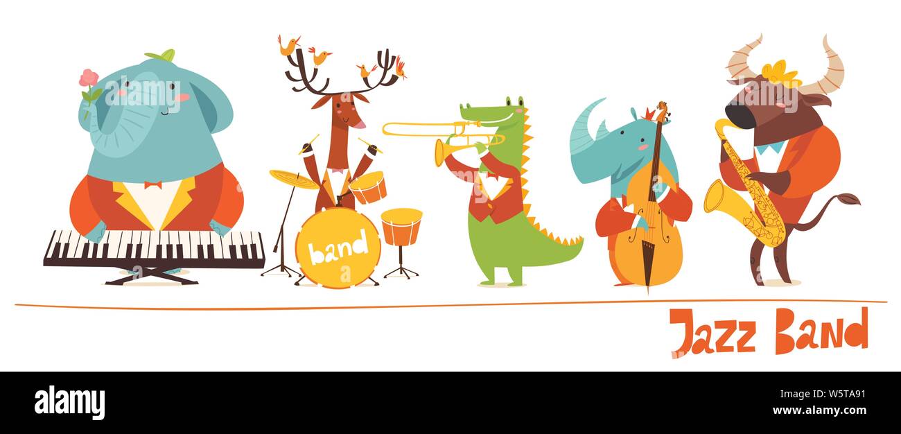 Vector cute animals musicians characters. Jazz music Stock Vector Image ...