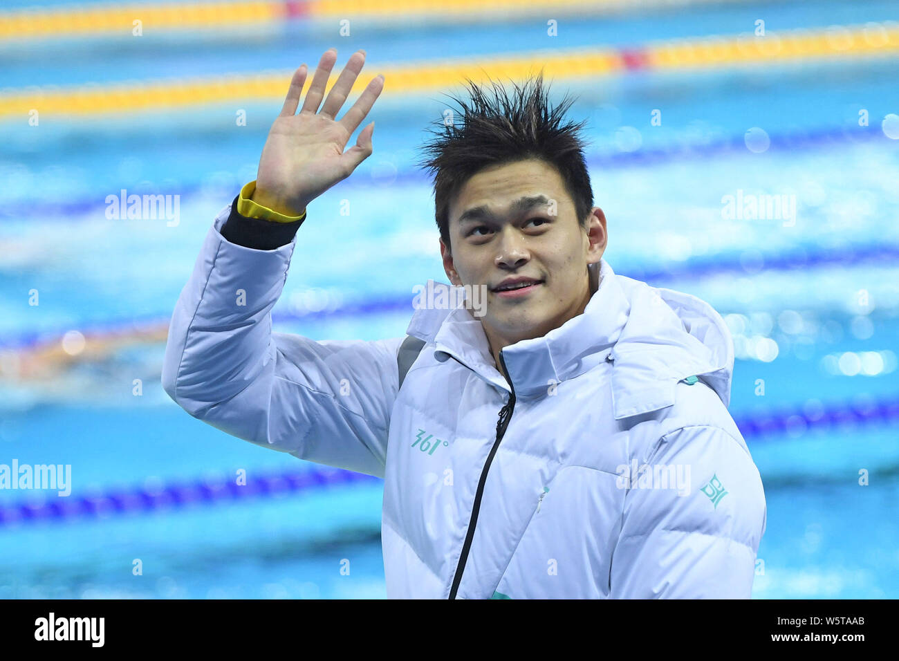 Chinese swimming Olympic champion Sun Yang takes part in a training ...