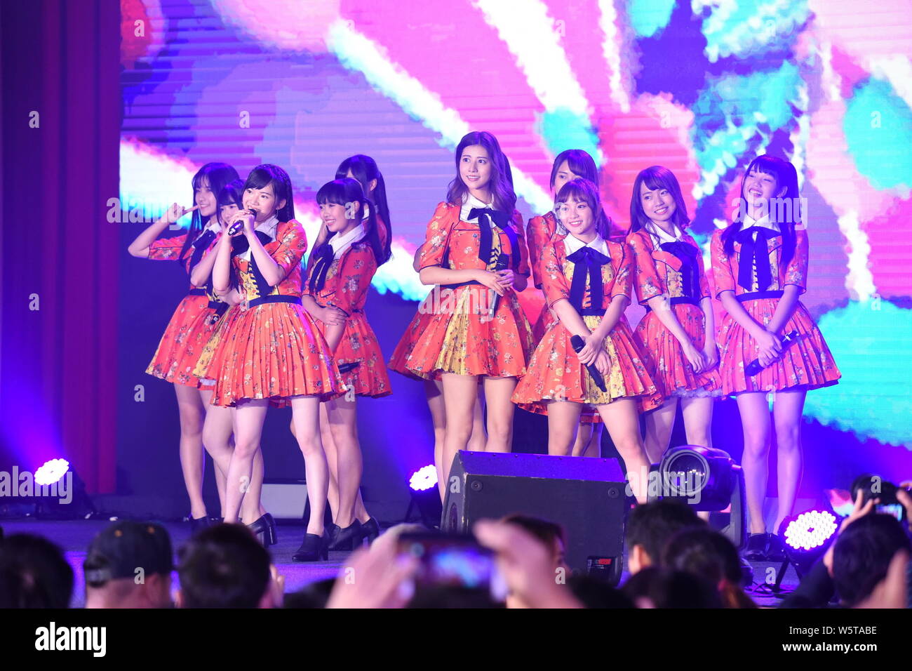 Members of Taiwanese idol girl group AKB48 Team TP perform during a ...