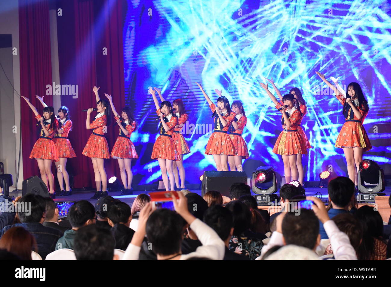 Members of Taiwanese idol girl group AKB48 Team TP perform during a ...