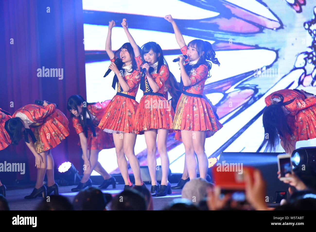 Members of Taiwanese idol girl group AKB48 Team TP perform during a ...