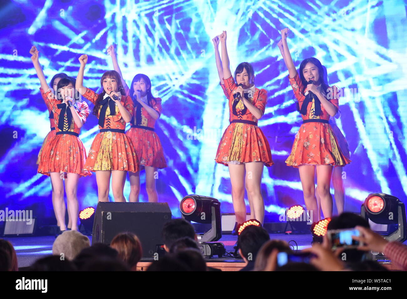 Members of Taiwanese idol girl group AKB48 Team TP perform during a ...