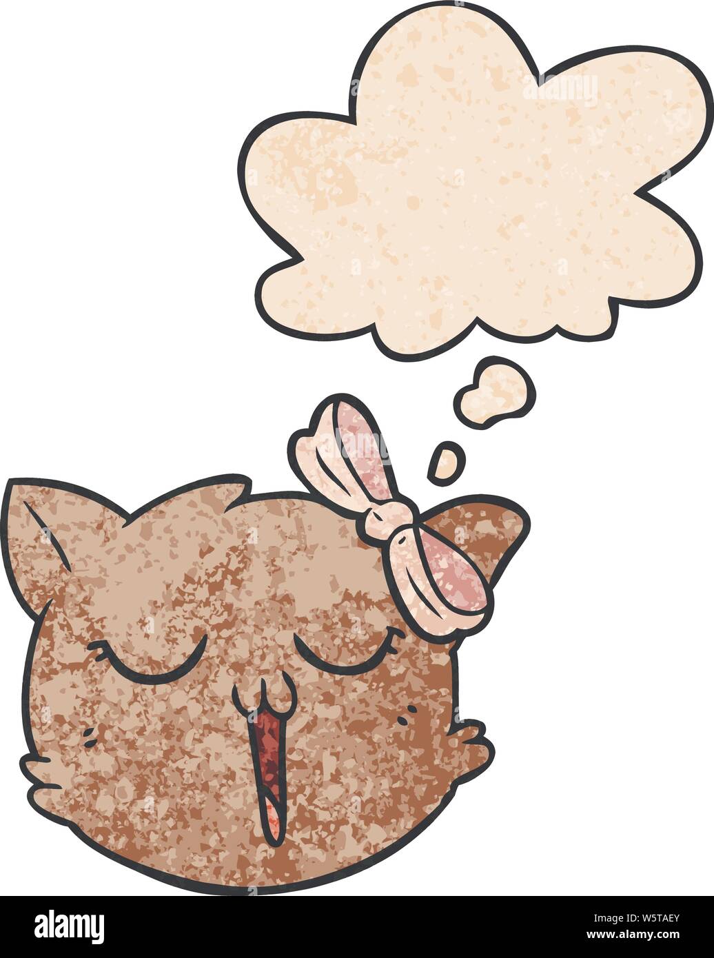 cartoon cat face with thought bubble in grunge texture style Stock ...