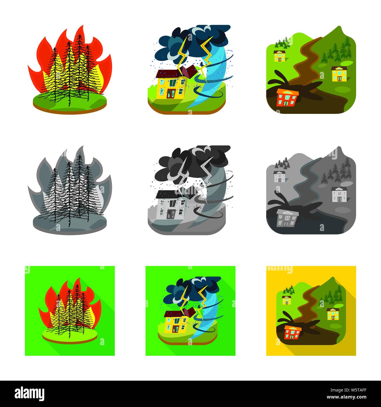 Vector design of weather and distress symbol. Set of weather and crash ...