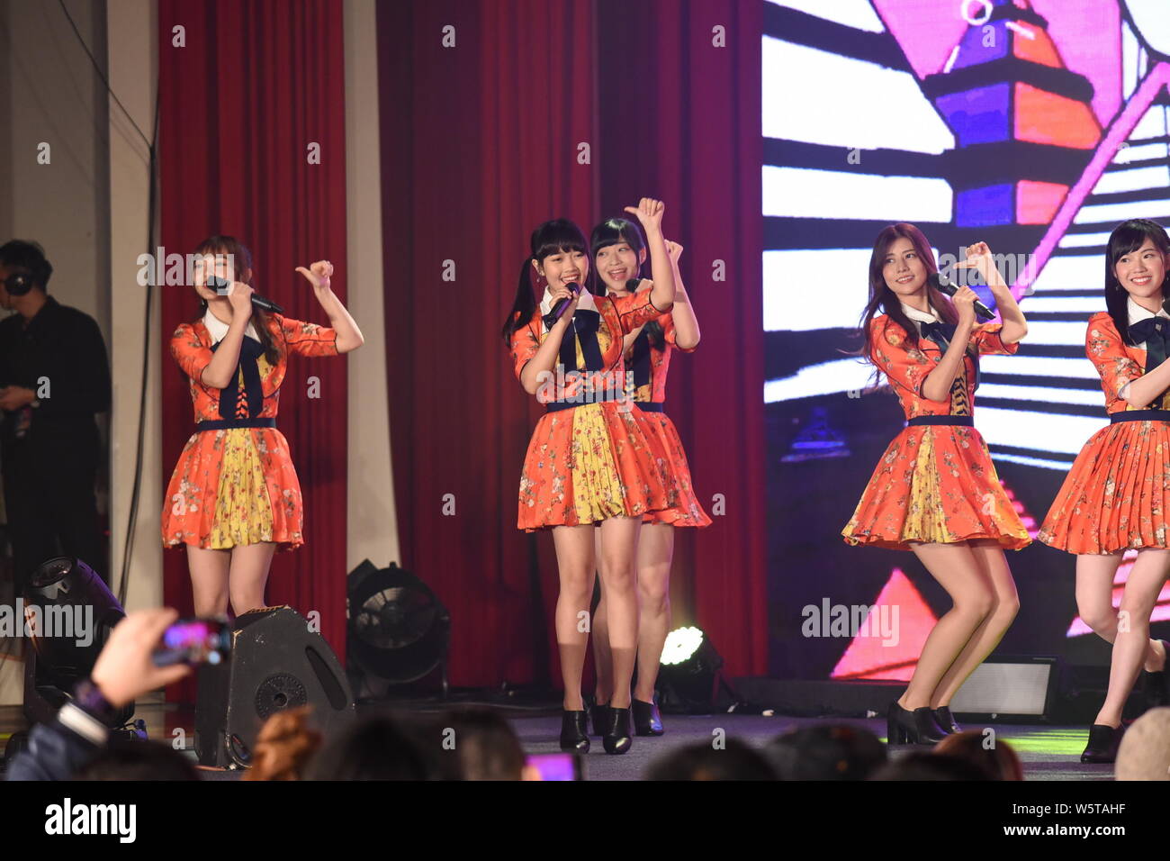 Members of Taiwanese idol girl group AKB48 Team TP perform during a ...
