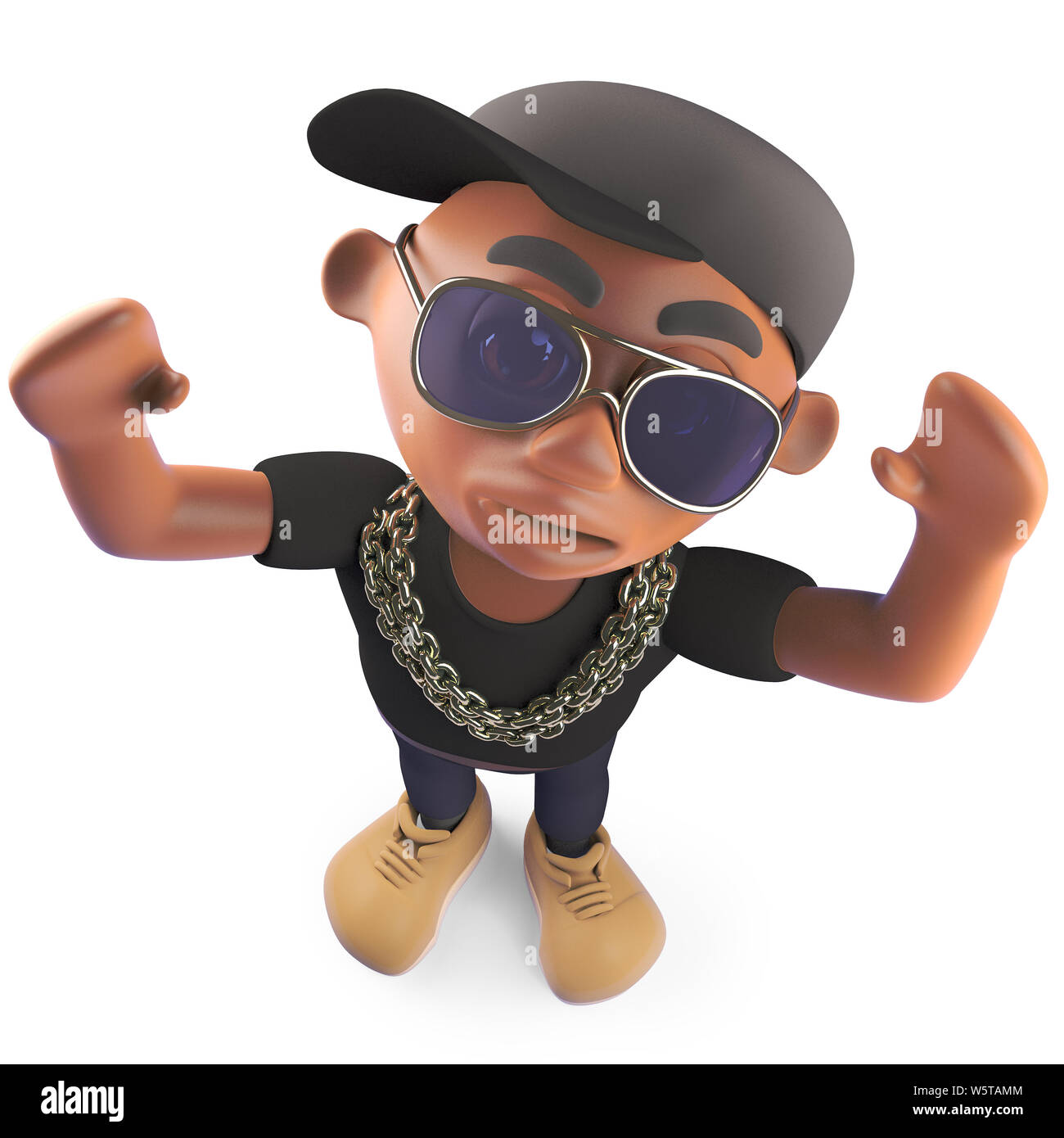 Black African American hiphop rapper cheering with arms in the air, 3d ...