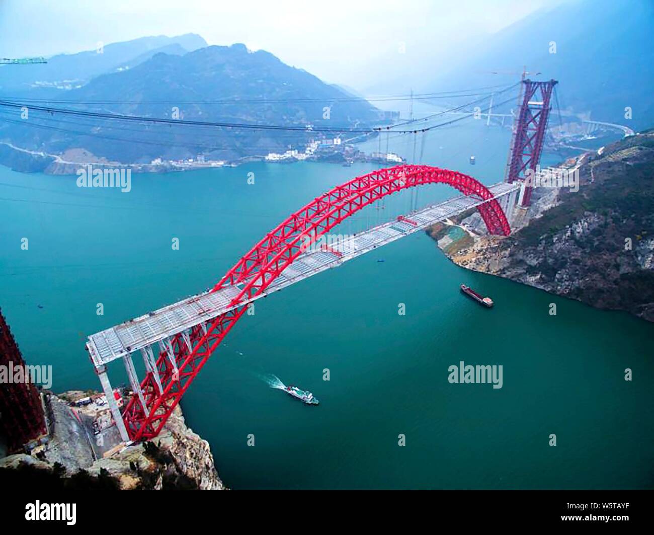 Aerial view of the construction site of the Xiangxi Yangtze River ...