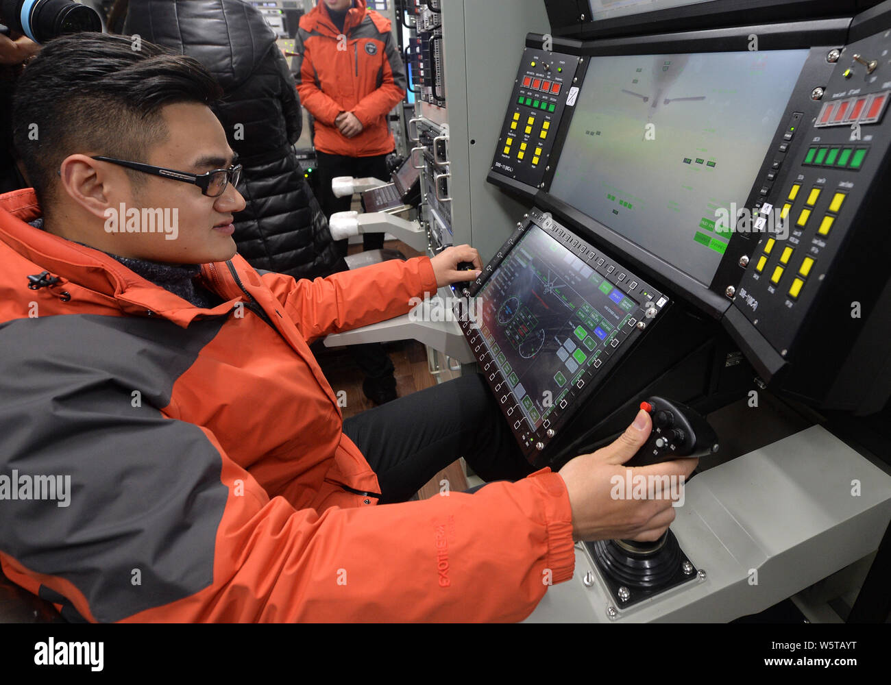 --FILE--A Chinese worker tests the operation and control system for the ...