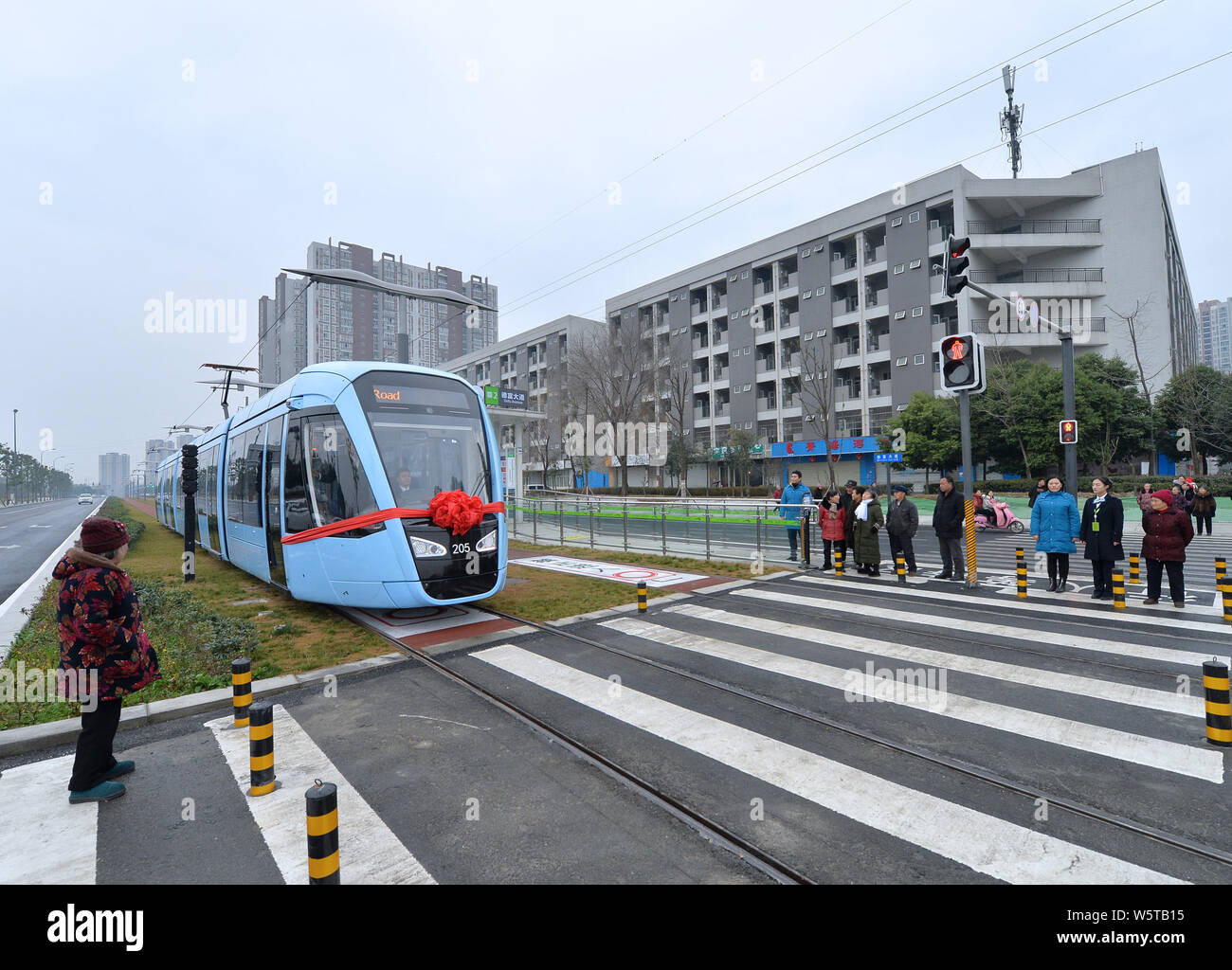 A tramcar is pictured on city's second tram line, Rong tram line 2 ...