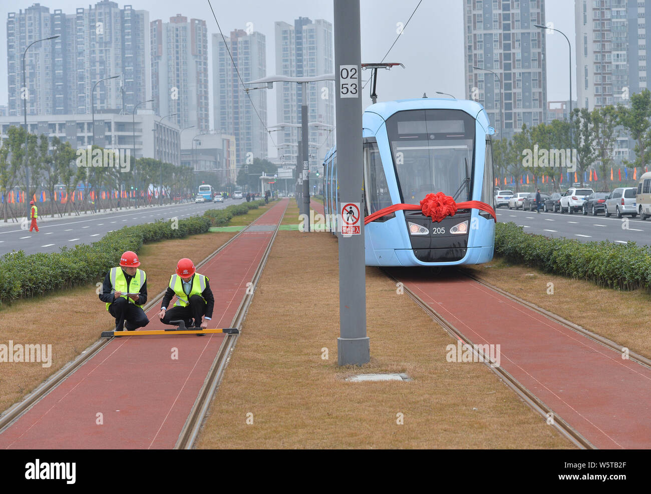 A tramcar is pictured on city's second tram line, Rong tram line 2 ...