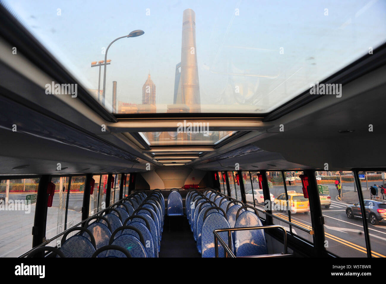 Interior view of an artificial intelligence double-decker sightseeing ...