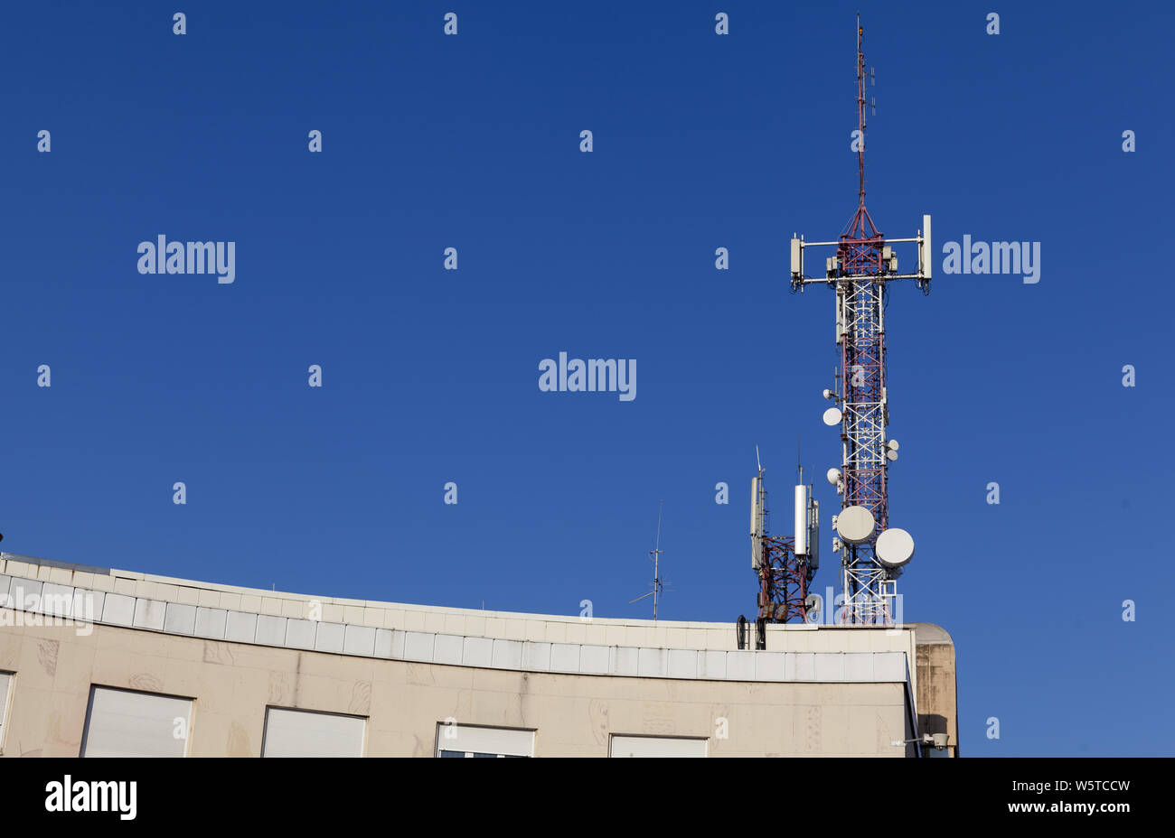 antenna on the building with transmitters, mobile telephony and ...