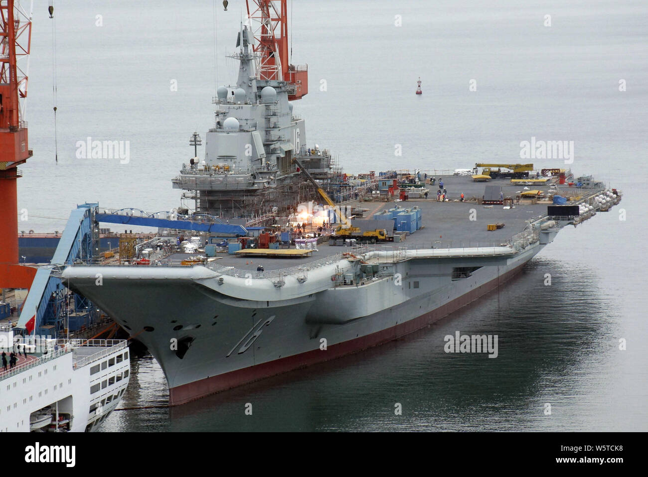 --FILE--China's first aircraft carrier The Liaoning is docked at the ...