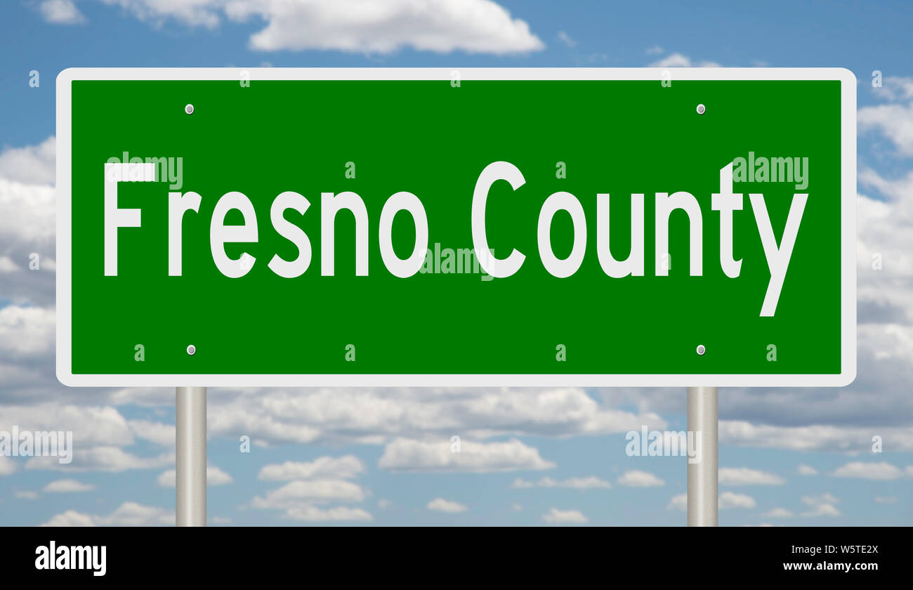 Rendering of a green highway sign for Fresno County California Stock ...