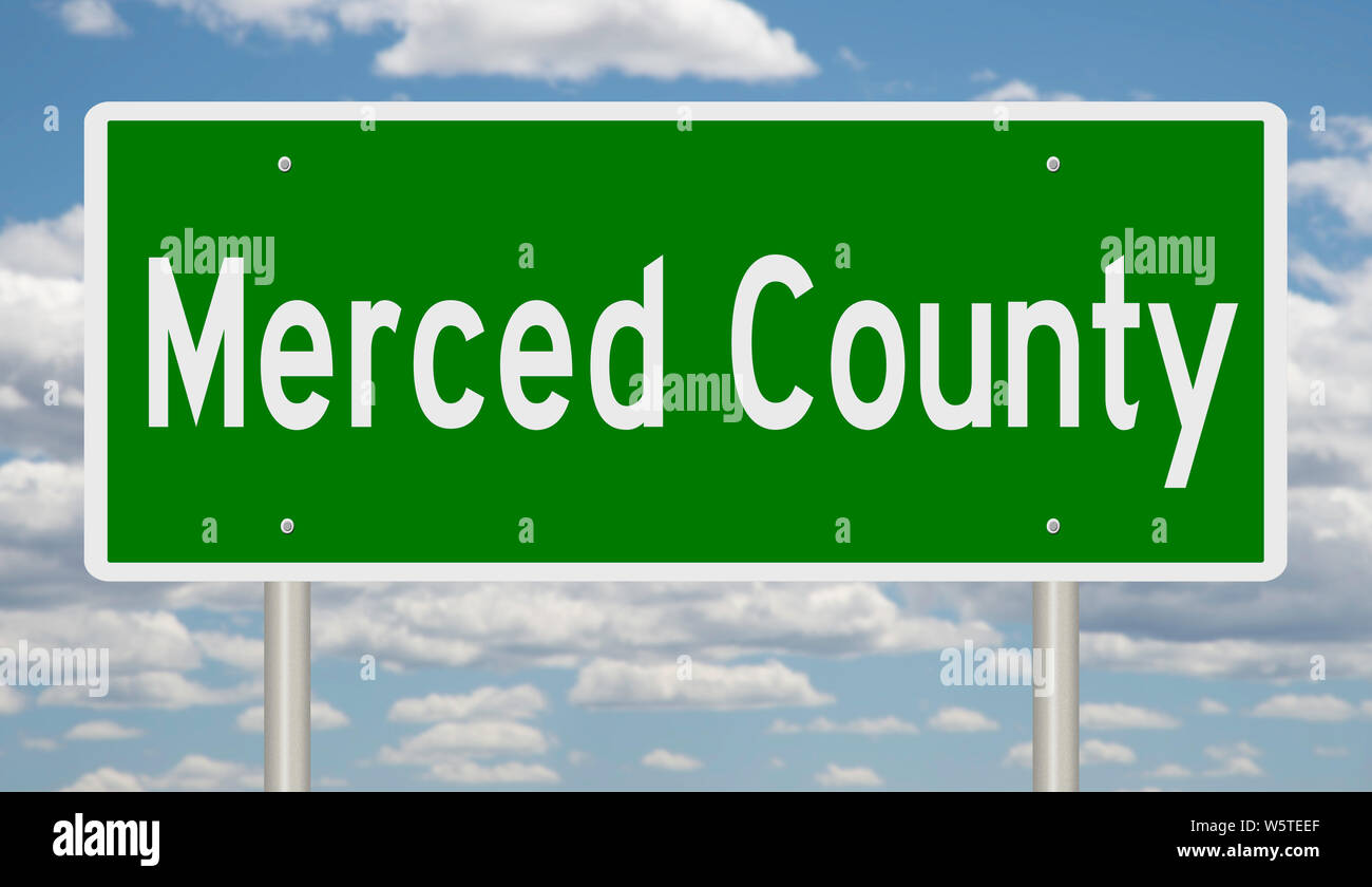 Rendering of a green highway sign for Merced County California Stock ...