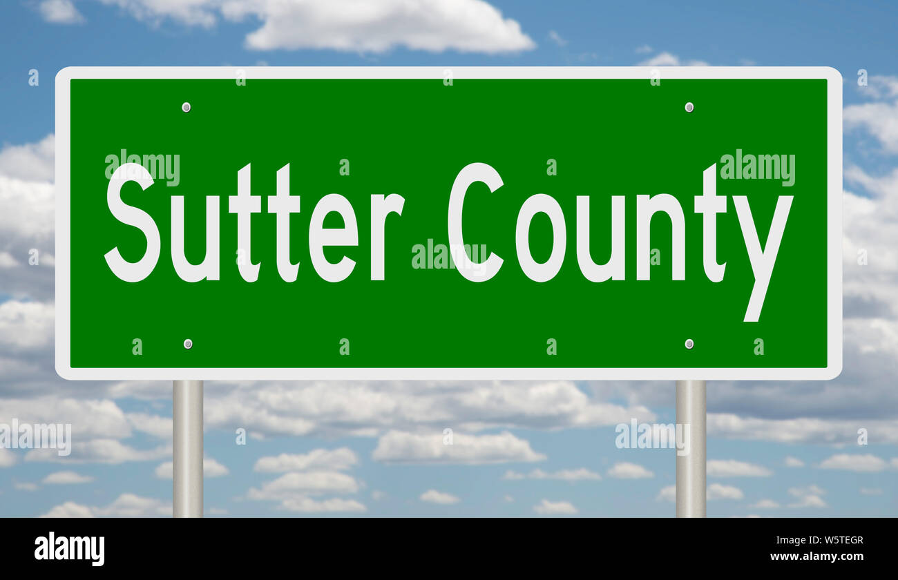 Rendering of a green highway sign for Sutter County California Stock ...