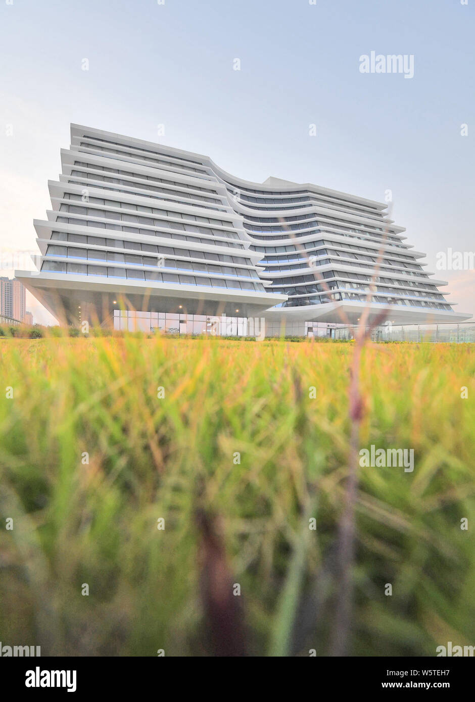 A view of the newly-built Nanning Public Library featuring the shape of ...