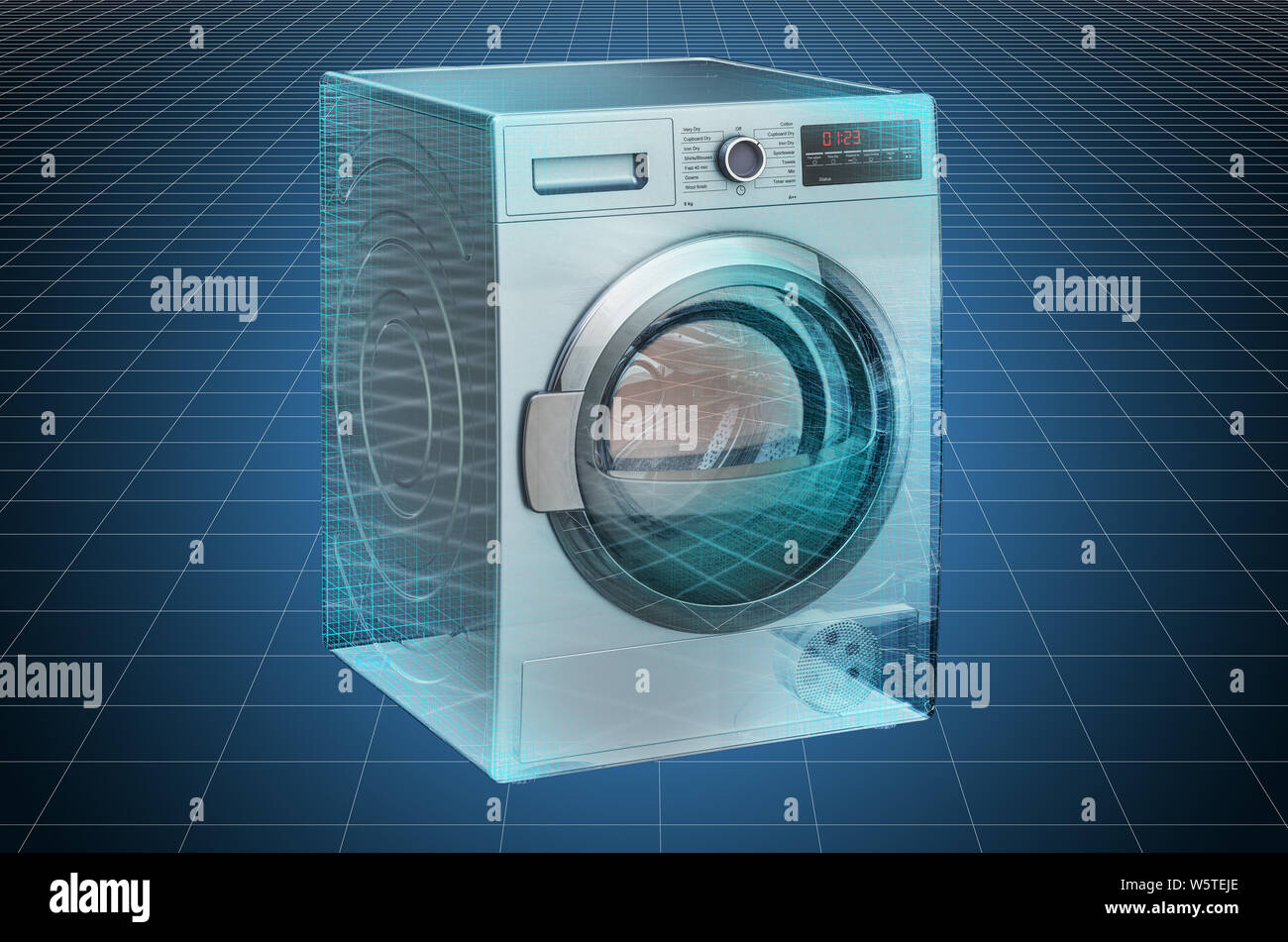 Visualization 3d cad model of clothes dryer, blueprint. 3D rendering ...