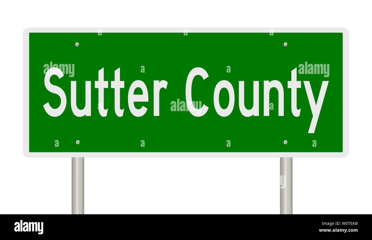 Rendering of a green highway sign for Sutter County California Stock ...