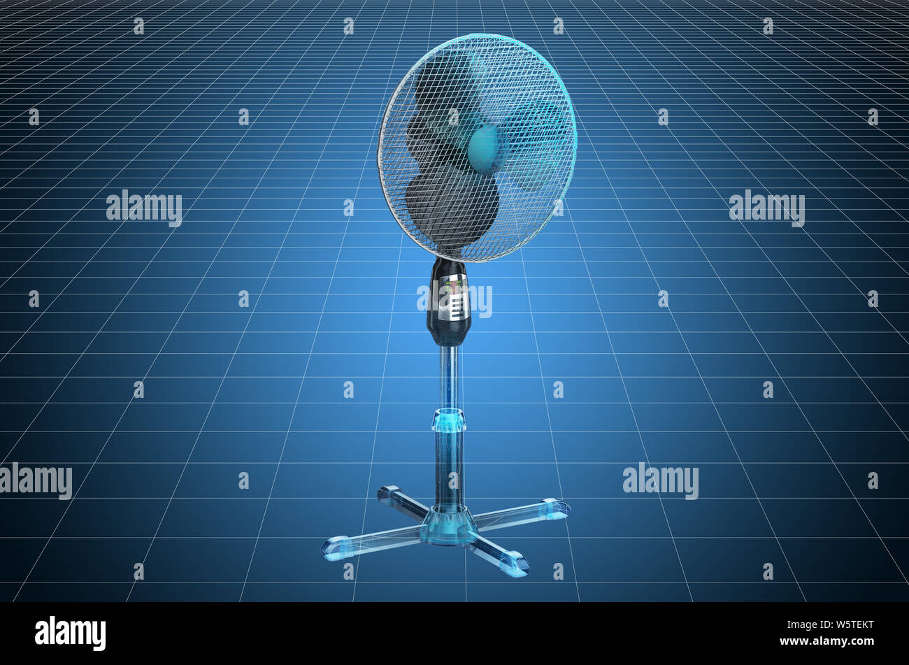 Visualization 3d cad model of standing pedestal electric fan, blueprint ...