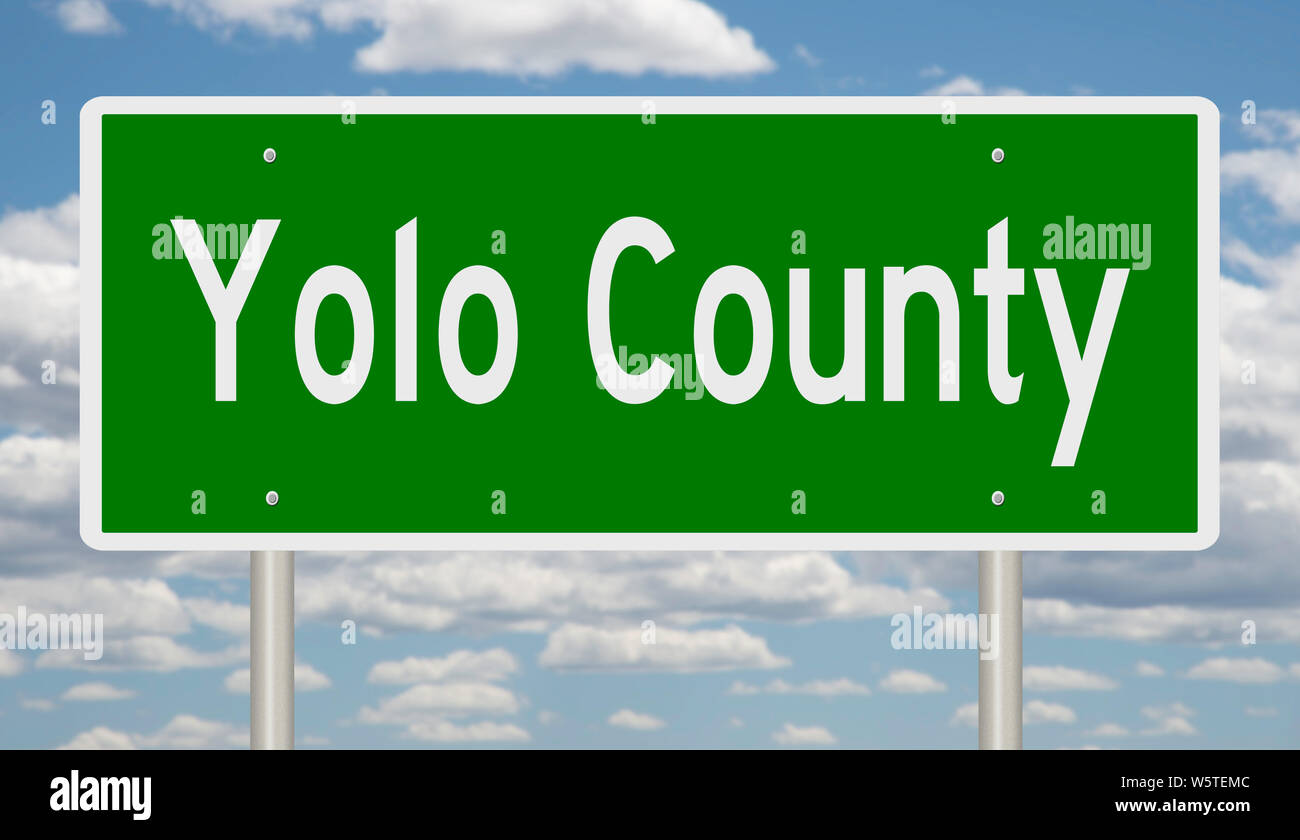 Rendering of a green highway sign for Yolo County California Stock ...