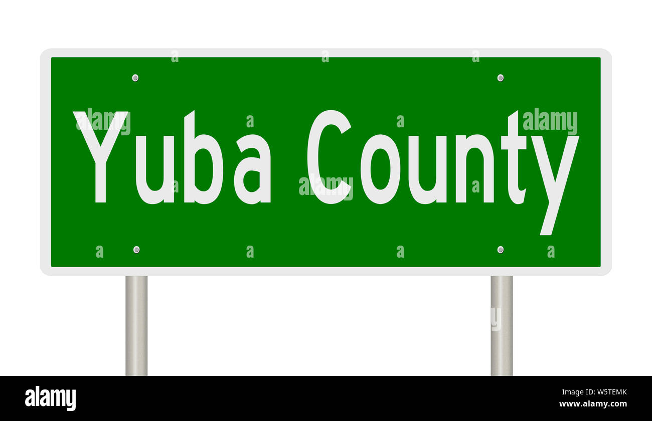 Rendering of a green highway sign for Yuba County California Stock ...