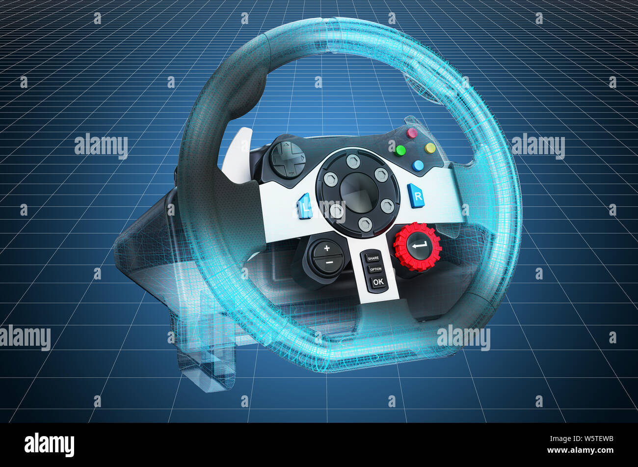 Visualization 3d cad model of gaming steering wheel, blueprint. 3D ...