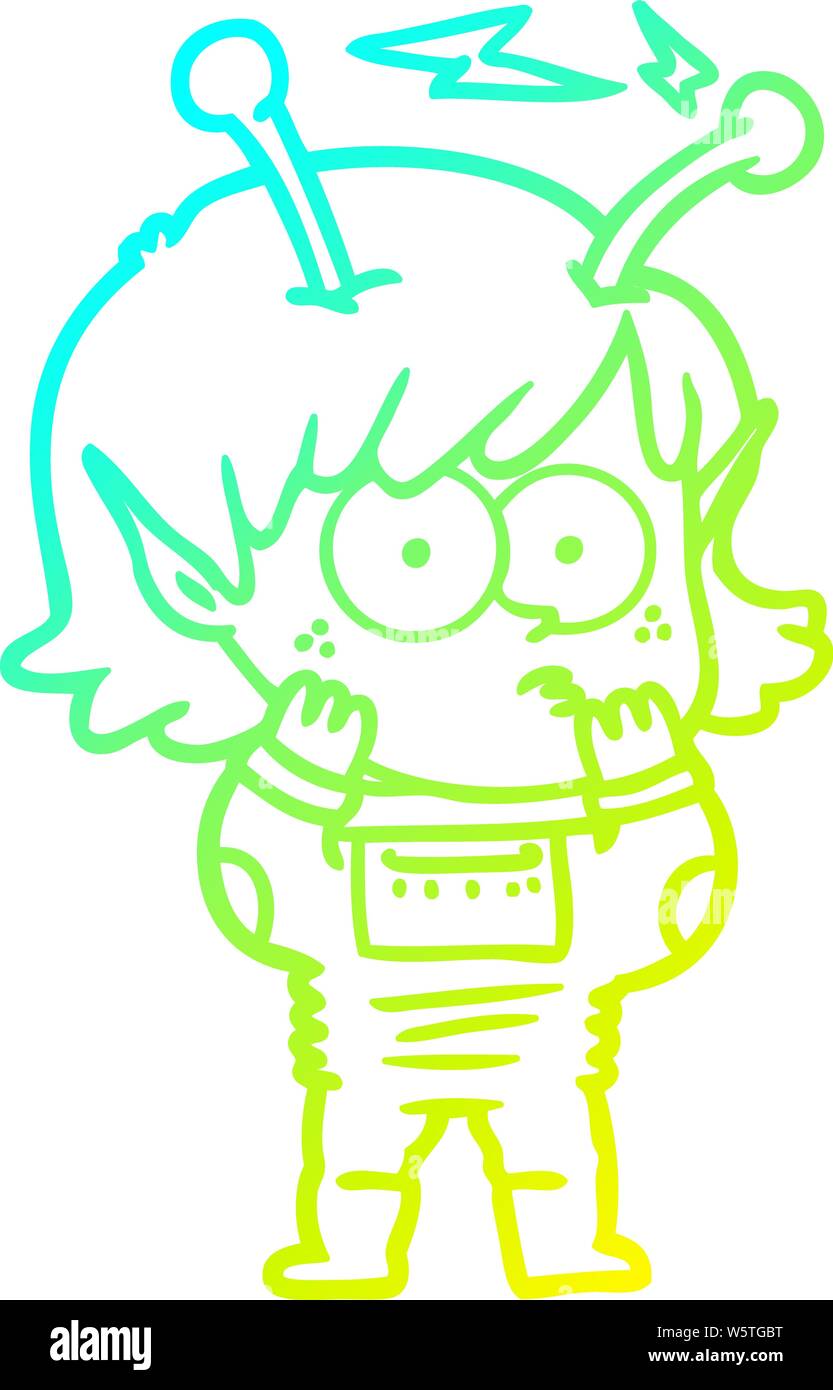 cold gradient line drawing of a cartoon alien girl Stock Vector Image ...