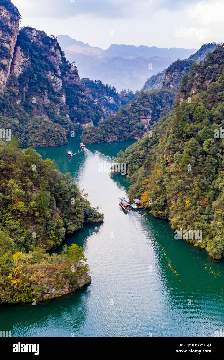 Amazing scenery of BaoFeng lake and mountain in ZhangJiaJie Stock Photo ...
