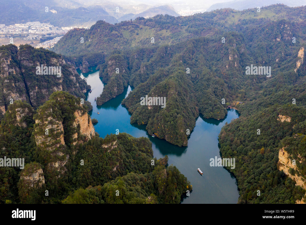 Beautiful scenery of lake and mountains in Zhangjiajie, China Stock ...
