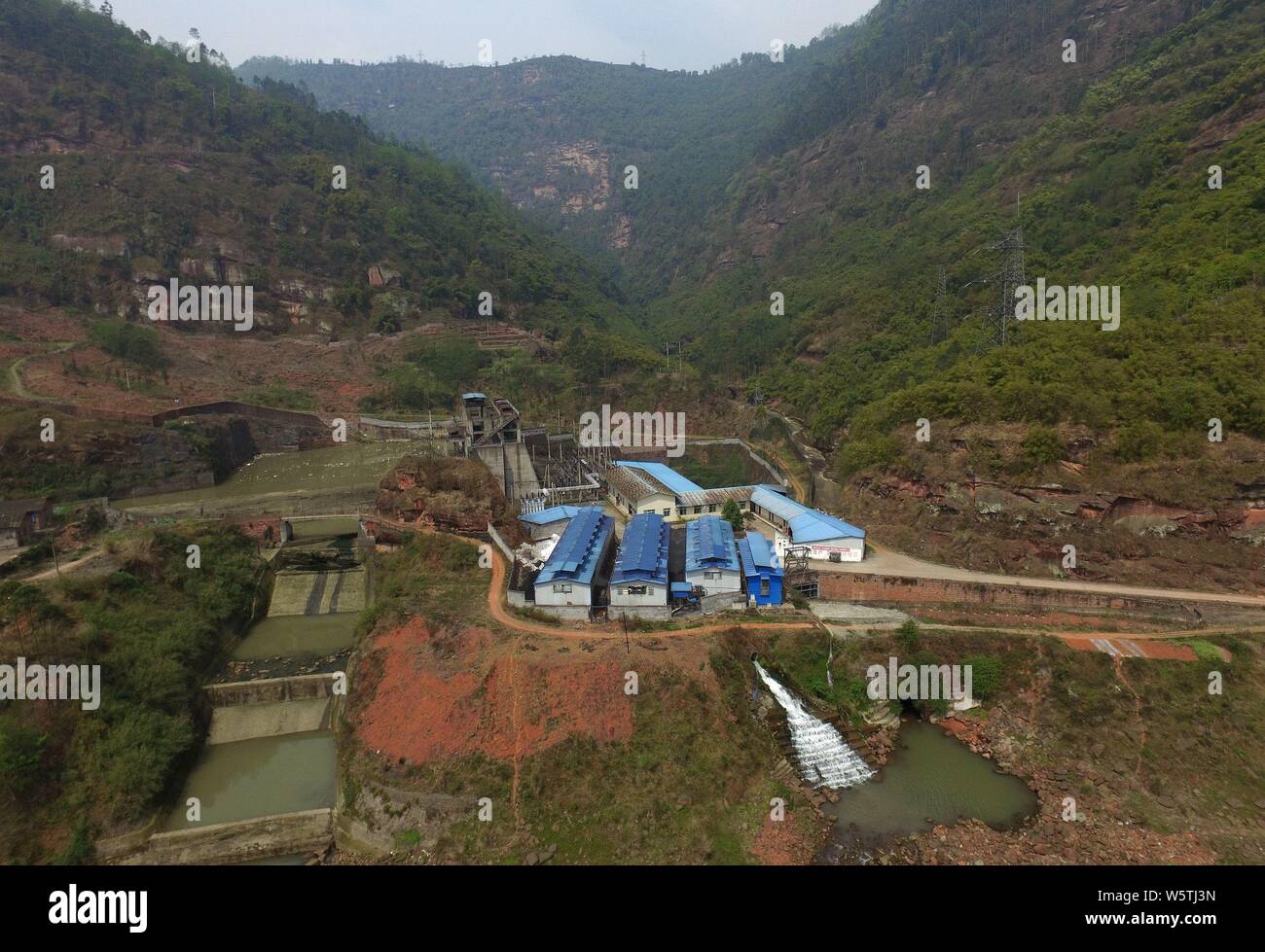 An aerial view of a bitcoin farm next to a hydropower station in Mabian ...
